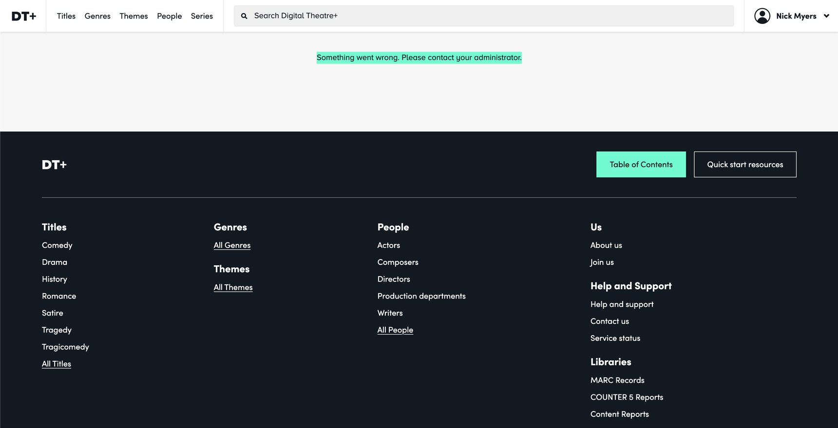 Error message: Something went wrong. Please contact your administrator ...