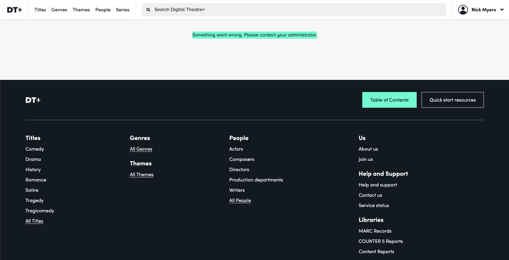Error message: Something went wrong. Please contact your administrator ...